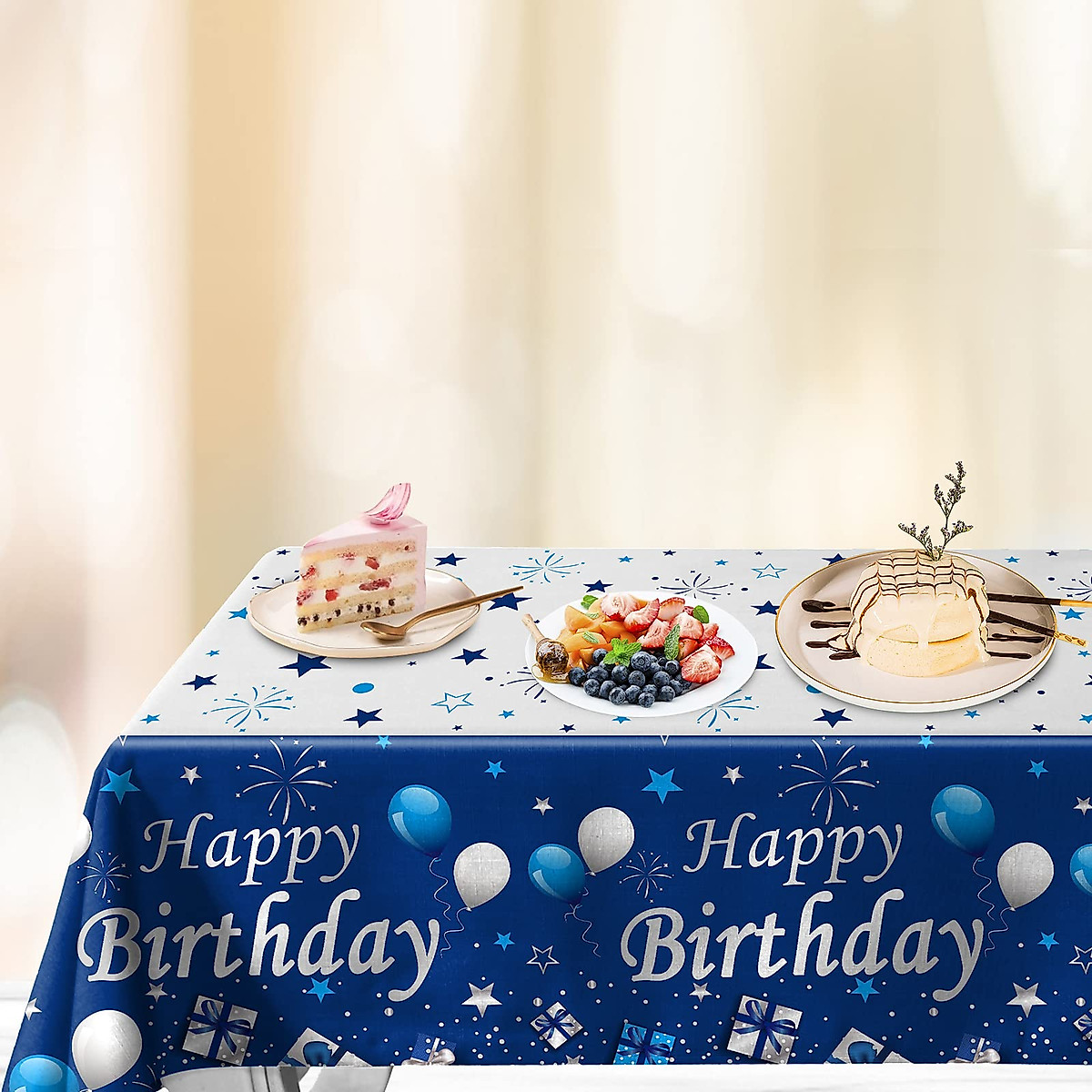 15th Birthday Decorations for Boys and Girls Blue Silver, Happy 15th Birthday Decorations Banner Birthday Balloons Number 15 Tablecloth Fringe Curtains Hanging Swirls, 15 Years Old Bday Party Supplies