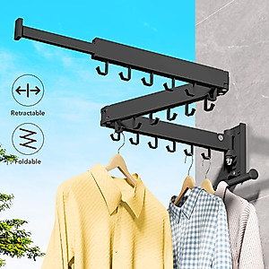 ZdwCyl Wall Mounted Clothes Hanger,Clothes Drying Rack,Laundry Drying Rack,Drying Rack Clothing,Laundry Hanger Rack,Retractable Dryer Racks,Collapsible, Aluminum,can be Fold Upward & Left & Right