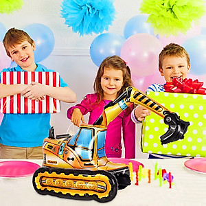 YOTHORN Self Standing 4D Foil Construction Balloon,Large Excavator Balloon, Digger Engineering Vehicle Balloon for Kids,Construction Birthday Party Supplies for Construction Theme Party Decoration