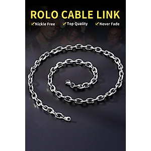 Cable Necklace Men's 7mm 28 inch Necklace 316L Stainless Steel Thick Rolo Chain