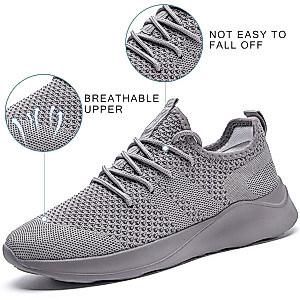 WOHHHW Women Walking Shoes Ladies Running Sneakers Breathable Mesh Sports Shoes Casual Lightweight Gym Lace up Sneakers Fitness Athletic Slip On Comfortable Light_Grey US Size 6.5