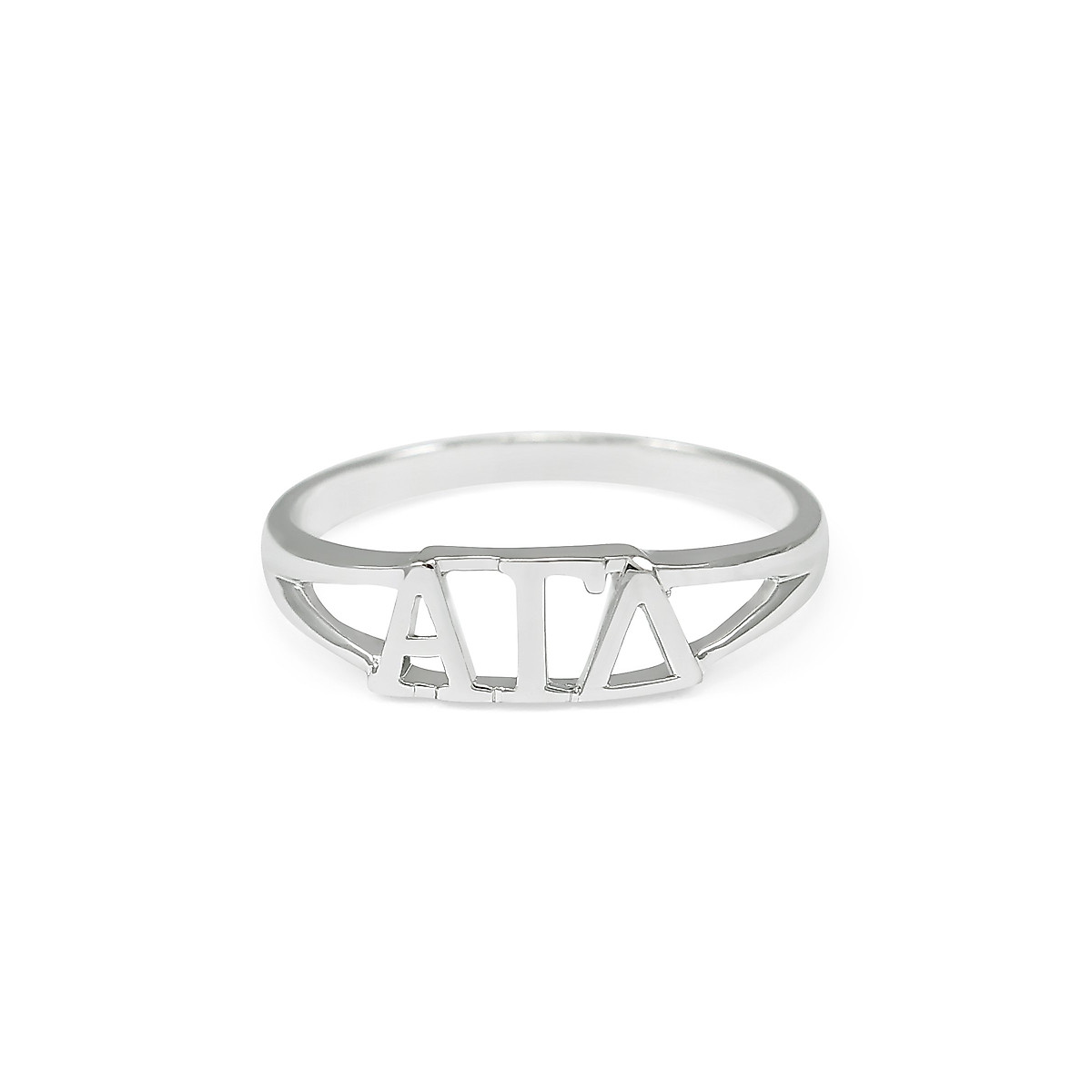 The Collegiate Standard Sterling Silver Alpha Gamma Delta ring with cut-out letters size 6