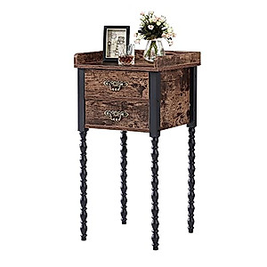 VECELO End Side Table, 27.6" Tall Nightstand with Drawer and Storage Shelf for Living Room,Bedroom, Set of 1, Brown+Black