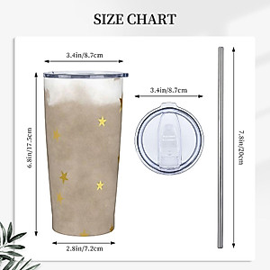 EVANEM 20 Oz Stainless Steel Tumbler With Straw Cleaner White Cloud Gold Stars Printed Insulated Cup Travel Coffee Mug Vacuum Insulated Tumblers For Home Office
