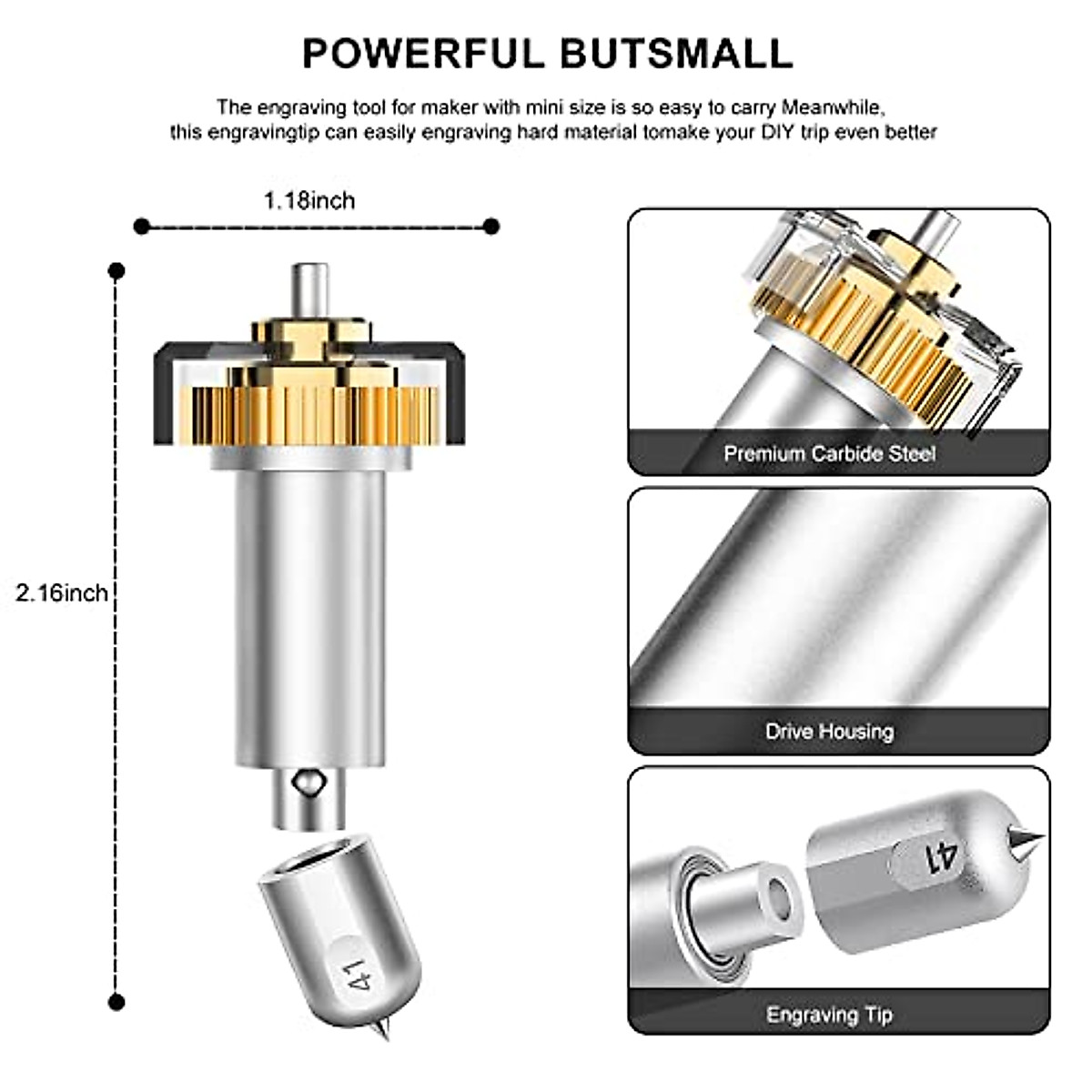 Engraving Tip + Quickswap Housing for Cricut Maker/Maker 3, Premium Tungsten Steel Alloy Engraving Tool, Ideal for Engraving On Glass, Acrylic, Metal & More, Original Version Engraving Accessories