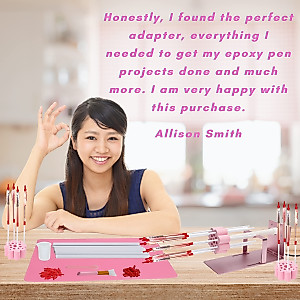OMPERIO Epoxy Glitter Pen Turner Attachment Set, Pen Adapter for Cup Turner, Pen Holder for Tumbler Turner, Plastic Sticks, Sleeves, Plugs, Mat, Brush, Silicone Cup, (Cup Turner is NOT Included)