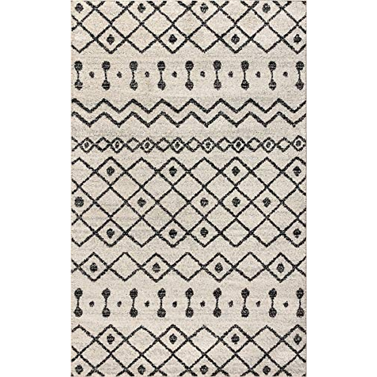 JONATHAN Y MOH208A-8 Aksil Moroccan Beni Souk Indoor Farmhouse Area-Rug Bohemian Minimalistic Geometric Easy-Cleaning Bedroom Kitchen Living Room Non Shedding, 8 ft x 10 ft, Cream/Black
