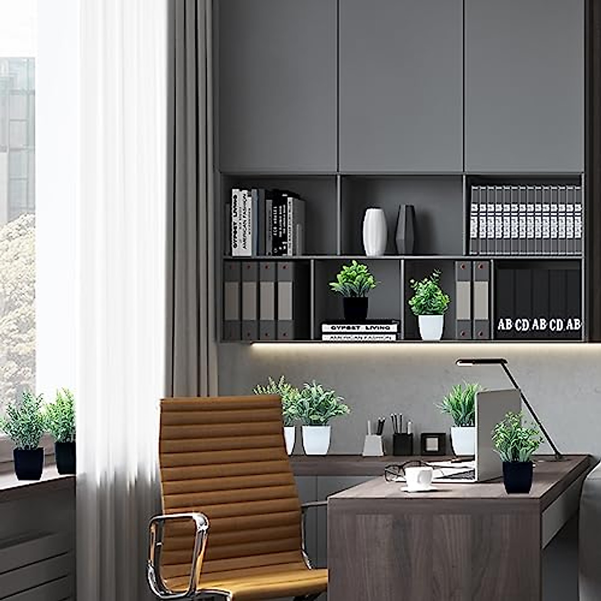 Fake Plants Mini Potted Artificial Plants, set of 8 Pack fake Plastic Eucalyptus Houseplants Greenery in Pot, Small Faux Plants Decor for Bathroom Home Office Farmhouse Desk Shelf(white,black)