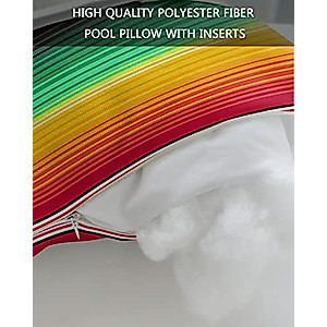 Recliner Head Pillow Ledge Loungers Chair Pillows with Insert Colorful Mexican Stripes Green Red Yellow Lumbar Pillow with Adjustable Strap Outdoor Waterproof Patio Pillows for Beach Pool, 2 PCS