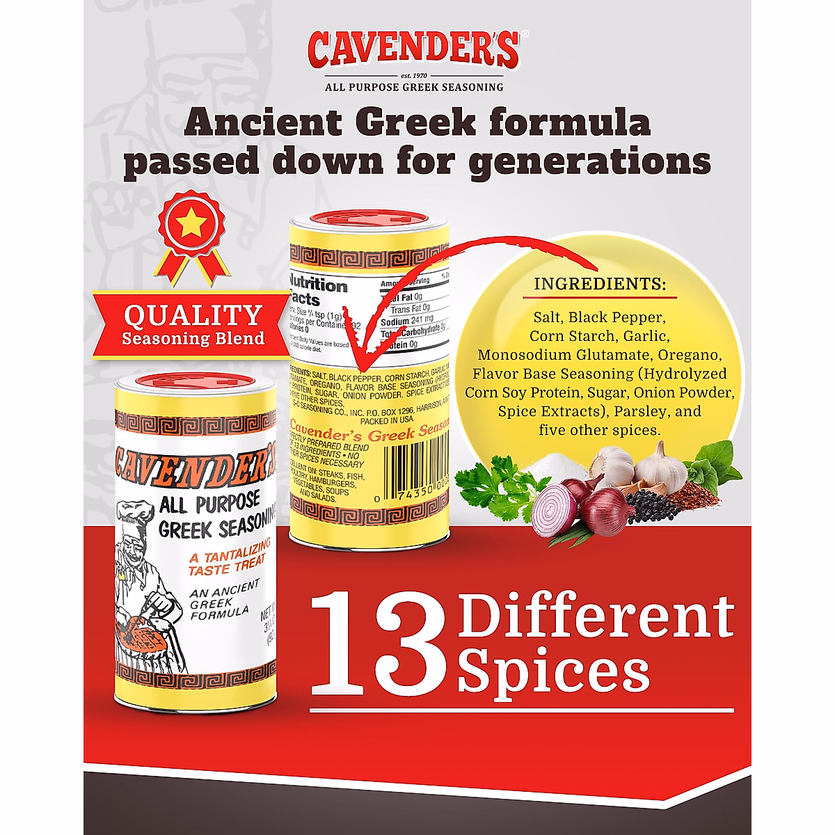 Cavender's All Purpose Greek Seasoning - 8 oz (pack of 4) and exclusive Cavender's Recipe 4 Pack box!!