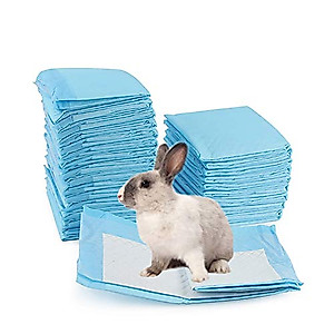 kathson 50 PCS Rabbits Disposable Diaper Cage Pad Super Absorbent Healthy Cleaning Underpads for Guinea Pigs,Hedgehogs, Hamsters, Chinchillas, Cats, Reptiles and Other Small Animals(Blue)