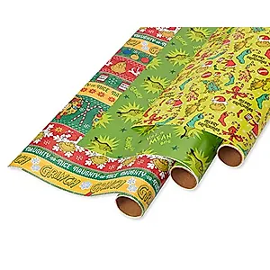 American Greetings 105 sq. ft. Christmas Wrapping Paper Bundle with Cut Lines, The Grinch (3 Rolls in. x ft.)
