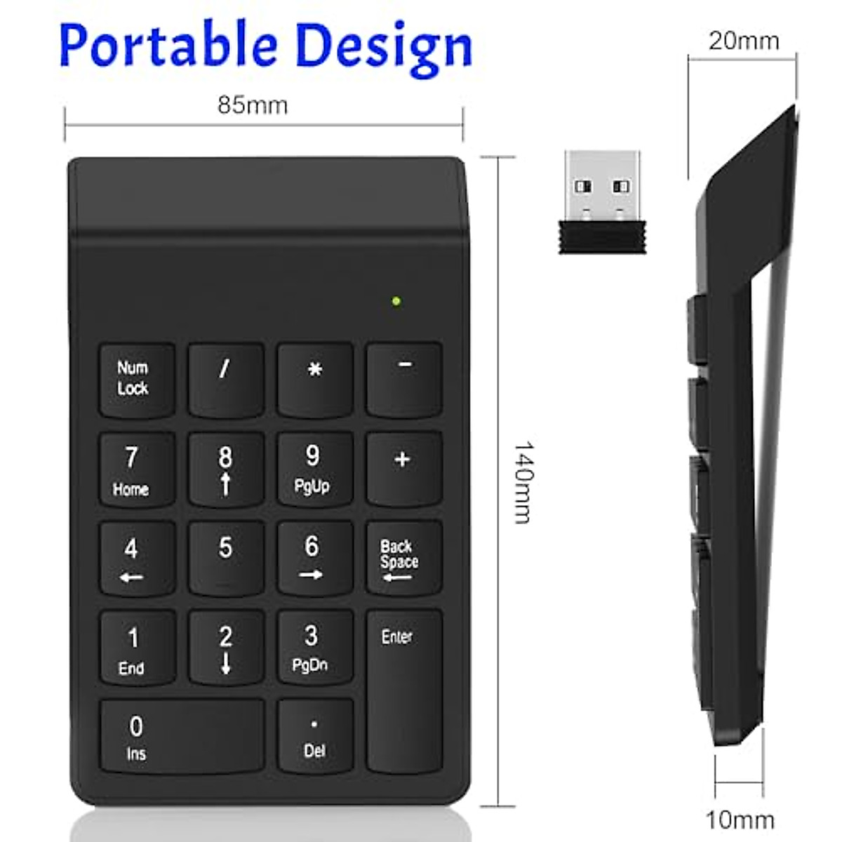 TATMOHIK Number Pad Wireless Numeric Keypad Numpad 10 Keys with a 2.4GHz USB Receiver,Portable and Upgraded 10-Key Financial Accounting Numeric Pad for Laptop PC Computer Notebook