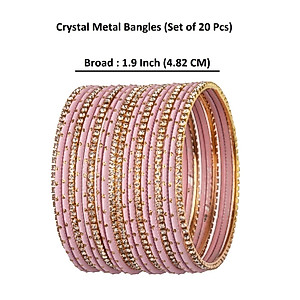 Efulgenz Indian Bangle Set Rhinestone CZ Plain Metal Bracelet Bangle Jewelry for Women (20 Pcs) Size-2.4, Pink