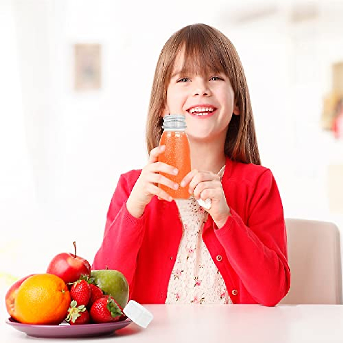 BallHull 4 OZ Plastic Juice Bottles with White lid, Reusable Clear Bulk Beverage Containers for Juice, Milk and Other Homemade Beverages, 6 Pcs.