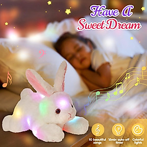 SpecialYou Light up Music Plush Bunny Rabbit Stuffed Animal Rabbit Plushie Toy Glow in The Dark Bedtime Companion Easter Bunny Gift for Kids, 14’’Best Gifts for Easter Day(LED & Musical)