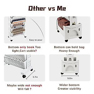 YAYLAIP 5-Tier Rolling Book Cart, Mobile Bookshelf with Wheels, Movable Bookshelf, Homeschool Supplies Storage and Organizer, Kids Bookshelf Carts for Home School Classroom Living Room, White