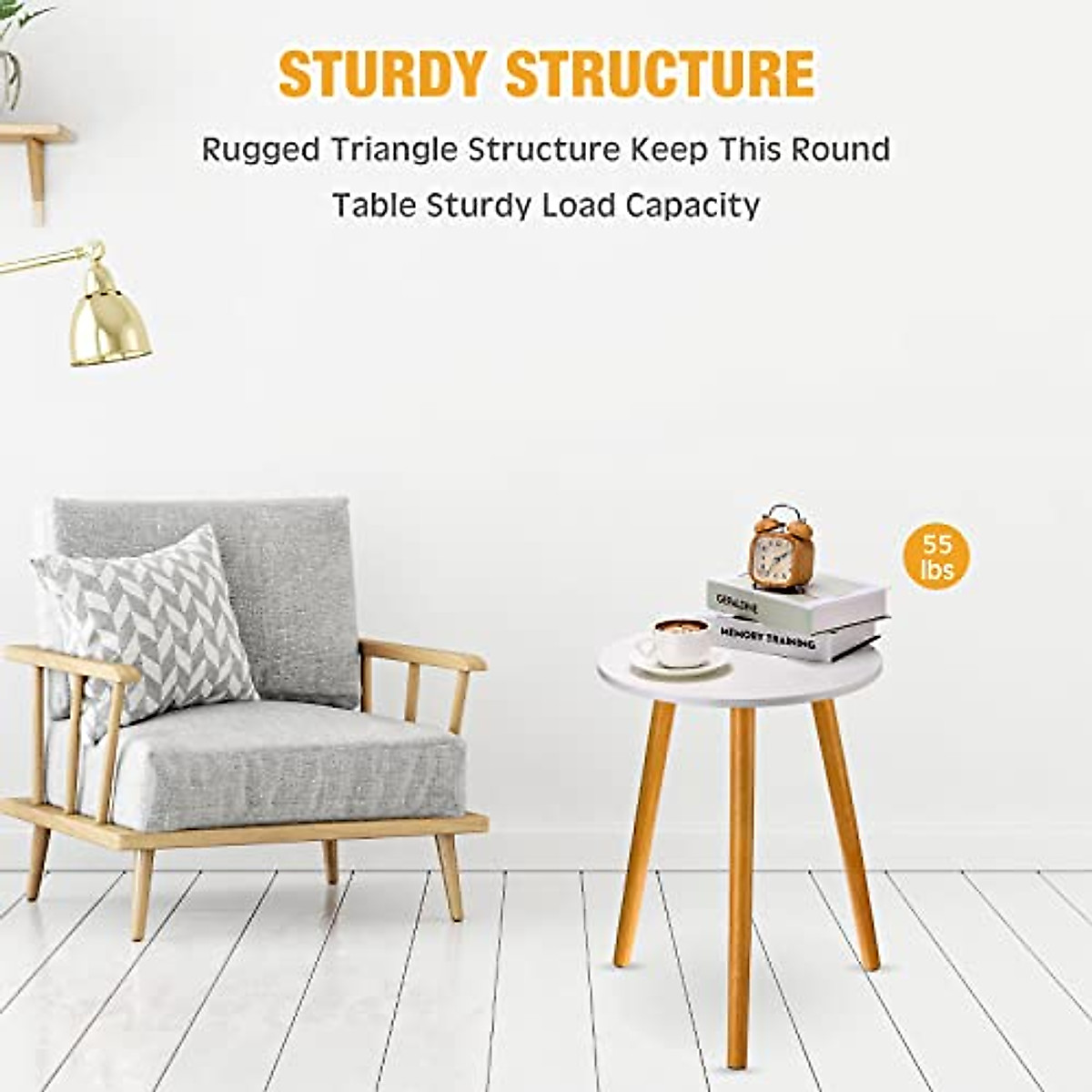 4 Set Round Side Table End Table with 3 Wood Legs Modern Accent Tray Nightstand White Bedside Table Small Coffee End Table for Living Room, Bedroom, Small Spaces, Easy Assembly 20.5 x 15.7 Inches