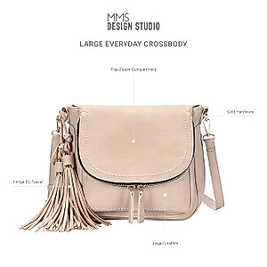 MMS Design Studio The Journey Crossbody Shoulder Bag for Women, Distressed Vegan Leather - Taupe