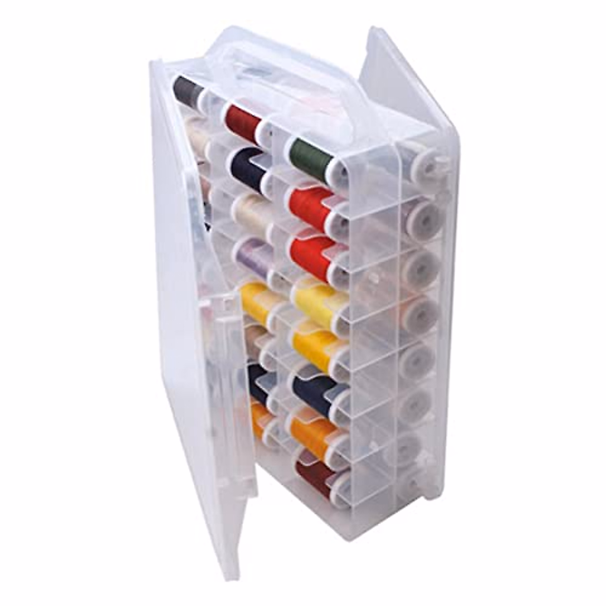 46 Grids Sewing Organizer, Double Sided Thread Box Storage, Portable Clear Plastic Organizer Box for Embroidery and Sewing Threads, Embroidery Floss, Crafts, Small Toys (Clear)
