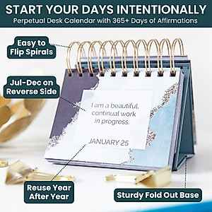 bloom daily planners Undated Perpetual Desk Easel / Inspirational Standing Flip Calendar - Page a Day - (5.25" x 5.5") - Positive Daily Affirmations