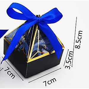 50pcs Navy Blue Gem Tower Birthday Wedding Party Favor Boxe with Ribbon Bead Gift Bags Chocolate Candy and Packaging Gift Boxes Bridal Shower Baby Shower