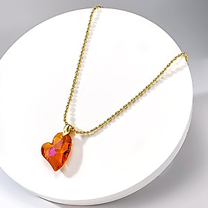 7TO U Heart/Leaf Shaped Love Heart Crystal Necklace for Women Girls 14K Gold Plated with Birthstone Charm Pendants, Jewelry Gifts for Women, 18 + 2 inch Chain, Copper, crystal
