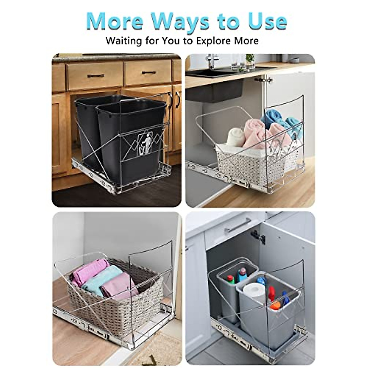 Double 35-Quart Pull-Out Trash Can Under Cabinet, Sliding Cabinet Trash Can Pull Out Kit for 18-Inch Wide Cabinets, Slide-Out Dual Trash Can Rack for Kitchen Cabinets, Garbage Can Not Included