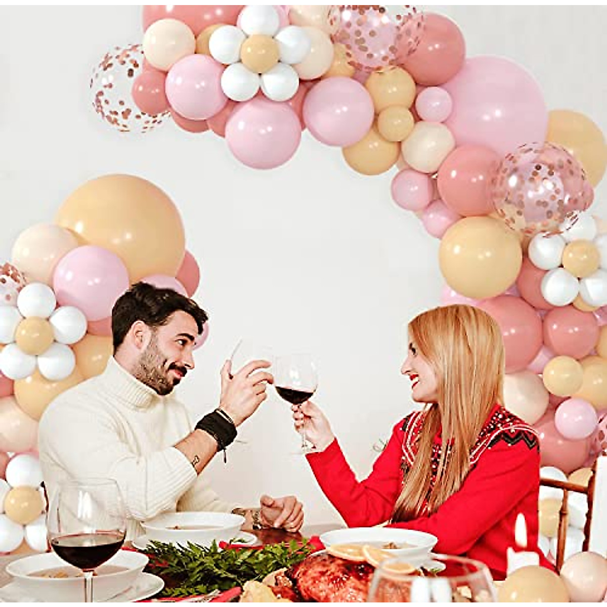 Boho Daisy Balloon Garland Retro Dusty Pink Blush Nude Light Pink Pastel Orange White Balloons Rose Gold Confetti Balloon Arch Kit for Baby Shower Wedding Birthday Party Decorations