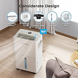1500 Sq.ft Dehumidifier for Basement, PlUSCENT 21 Pints Quiet Dehumidifiers for Home, Large Room, Bedroom with Drain Hose, Smart Humidity Control & Monitor, 3 Operation Modes, 24H Timer, Auto Defrost
