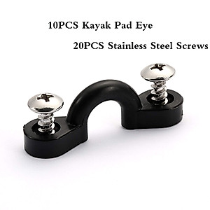 Borogo Kayak Pad Eye Kit, 10PCS Nylon Bungee Deck Loops Tie Down Pad Eye with 20 Screws for Boat Kayak Deck Rigging Kit