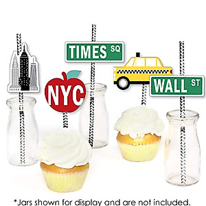 Big Dot of Happiness NYC Cityscape - Paper Straw Decor - New York City Party Striped Decorative Straws - Set of 24