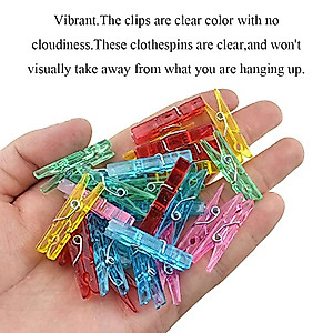 HAHIYO 1.38 inch Plastic Mini Colorful Clothespins Good Clarity Clips Strong Sturdy Firm Hold Clamp Tight Easy Use No Pin Hole on Fabric for Hanging Photos Postcards Memos Baby Shower Paper Line 50PCS