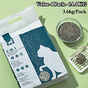 Vealind Clumping Cat Litter, Mixed Cat Litter 5 in 1 Dust-Free Flushable Odor Free Activiated Carbon Tofu Cat Litter (4 PACK-32 Pounds)