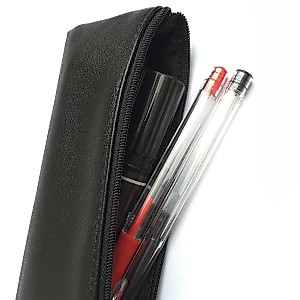 Mini Pencil Case Small Pen Bag with Zipper, PU Leather Makeup Pouch Makeup Case Cosmetic Pouch (Black)