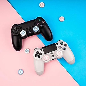 GeekShare Cat Paw Playstation 4 Controller Thumb Grips, Thumbsticks Cover Set Compatible with Switch Pro Controller (Pink & Blue)