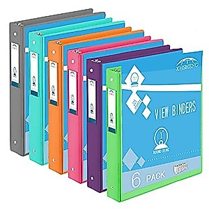 3 Ring Binders, Durable 1” Round Ring, Holds 8.5*11inch Papers, with 2 Pockets ,6 Colors Binder Assorted Pack