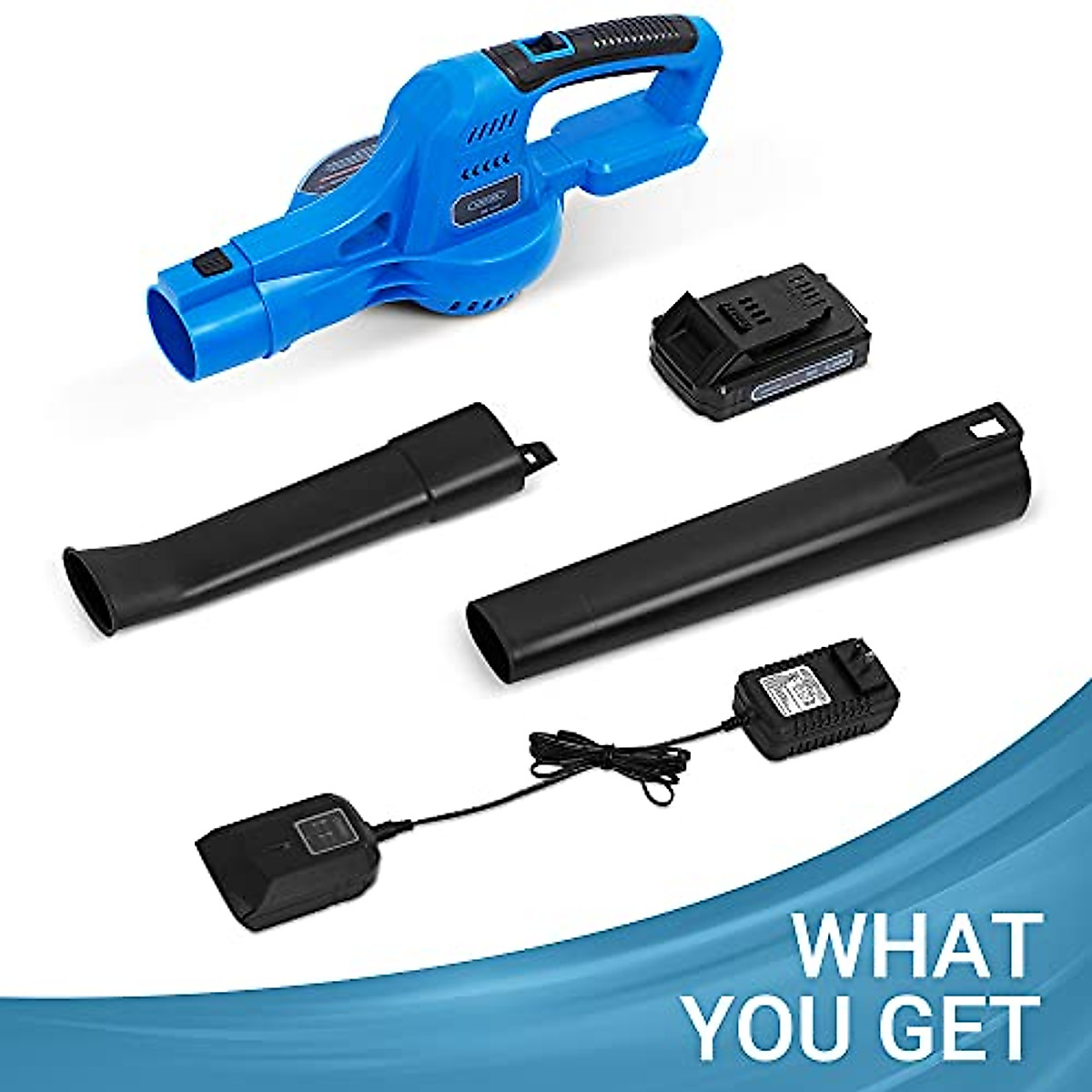 WISETOOL 20V Cordless Leaf Blower with Battery and Charger, Leaf Blower Battery Operated, Rechargeable Electric Handheld Leaf Blowers Variable Speed with 2 Tubes for Patio, Leaves and Snow Blowing