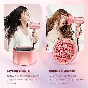 Bo'laiya Professional Ionic Hair Dryer | 1875W Powerful Low Noise Hair Dryer | Constant Temperature for Fast Hair Drying | with Hair Diffuser and Cluster Nozzle for Home Salon and Traveling | (Pink)