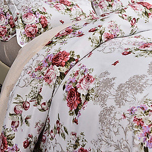 Candid Bedding Duvet Cover Twin Size - 5 Piece Ultra Soft Washed Floral Duvet Cover Comforter Cover with Zipper Closure (1 Duvet Cover + 4 Pillow Shams)