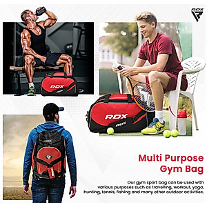 RDX Kit Bag Gym Duffle Sports Holdall Gear MMA Fitness Exercise Equipment Backpack Hiking Luggage Shoulder Sportswear Lightweight Rucksack Handles Running Zipper Travel Carry on Shoe Compartment