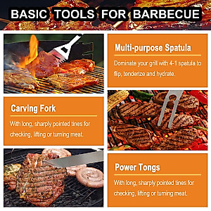 grilljoy 20PCS Heavy Duty BBQ Grill Tools Set - Extra Thick Stainless Steel Spatula, Fork& Tongs - Complete Barbecue Accessories Kit in Aluminum Storage Case - Perfect Grill Gifts for Men