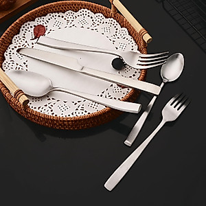 JASHII Set of 4, 304 Stainless Steel 8.27" Dinner Forks Set with Square Handle, Satin Finish Matte Silver Table Forks Thick Silverware Fork Set, Dishwasher Safe