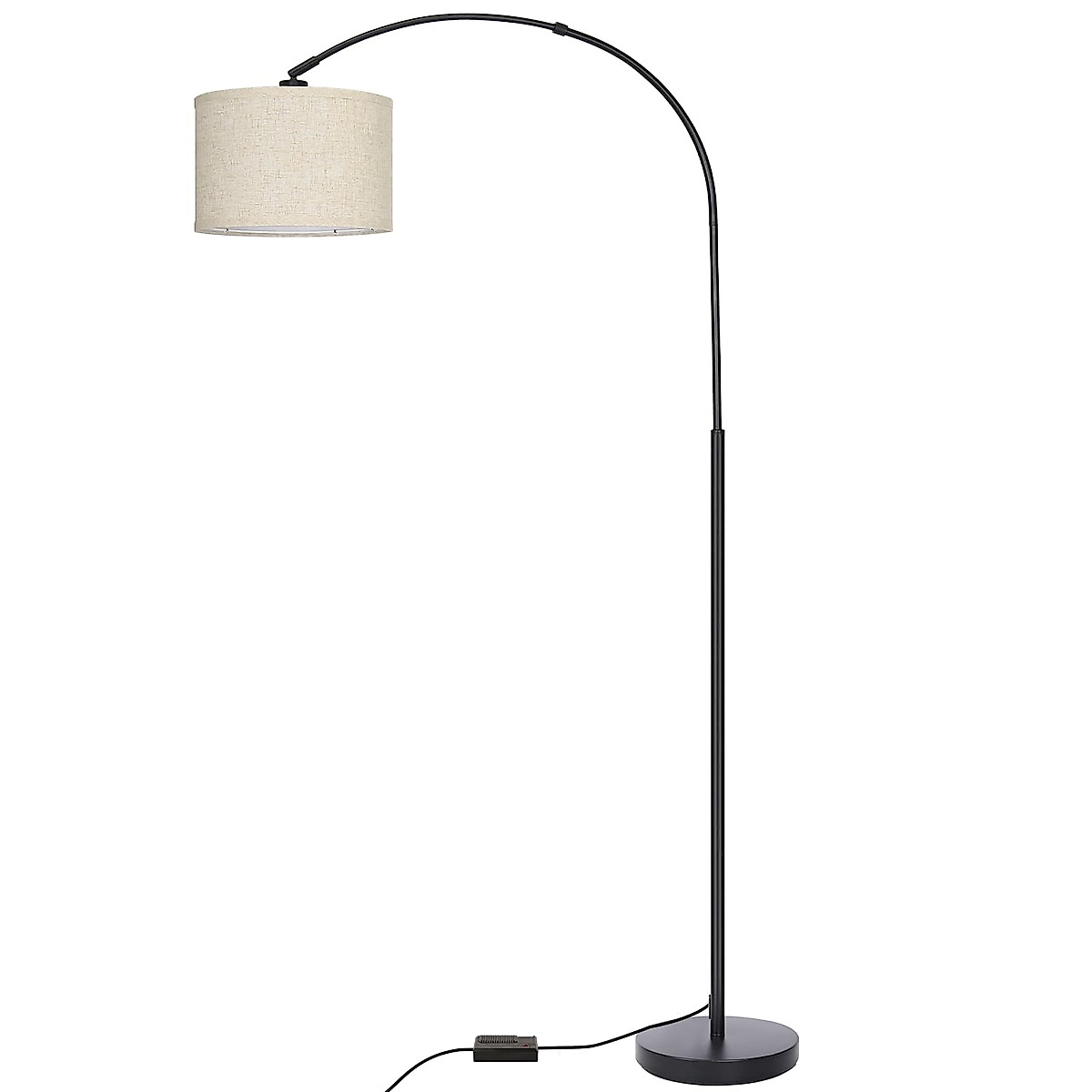 Dimmable Floor Lamp, Arc Floor Lamp with Dimmer, Black Standing Lamp with Adjustable Hanging Shade, Over Couch Tall Reading Light, Modern Pole Lamp for Living Room Bedroom, 8W LED Bulb Included