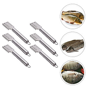BESTonZON 6pcs Stainless Easily and Scaler Chef Kitchen Brush Easier Peeler Practical Tool Cooking Scales Durable for Scraper Fish Scale Seafood Peeling Sawtooth with Remover Silver Shop