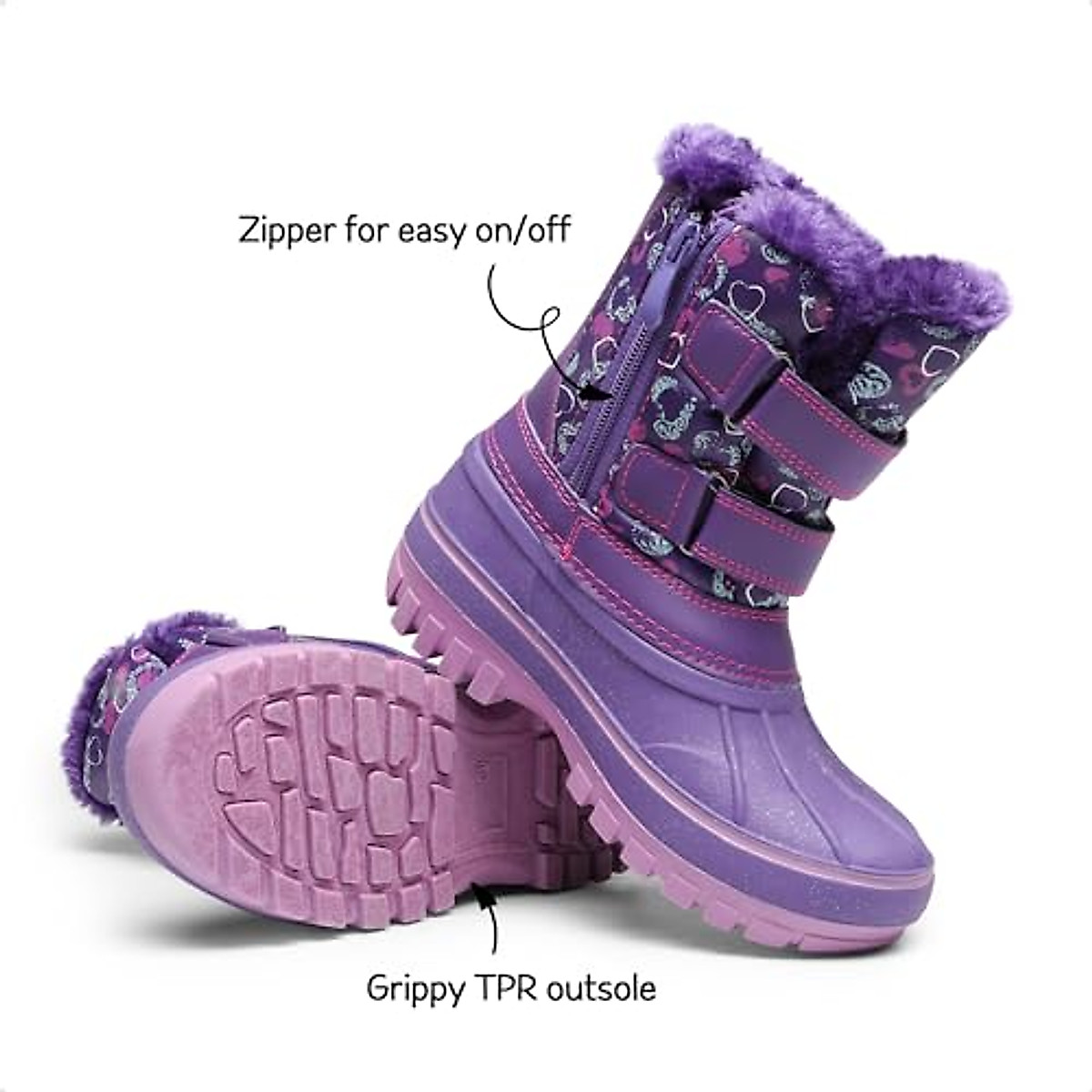 DREAM PAIRS Boys Girls Snow Boots Water-Resistant Outdoor Sport Warm Cozy Anti-Slip Cute Ankle Winter Shoes for Toddler/Little/Big Kid,Size 2 Little Kid,Purple,DUCKO
