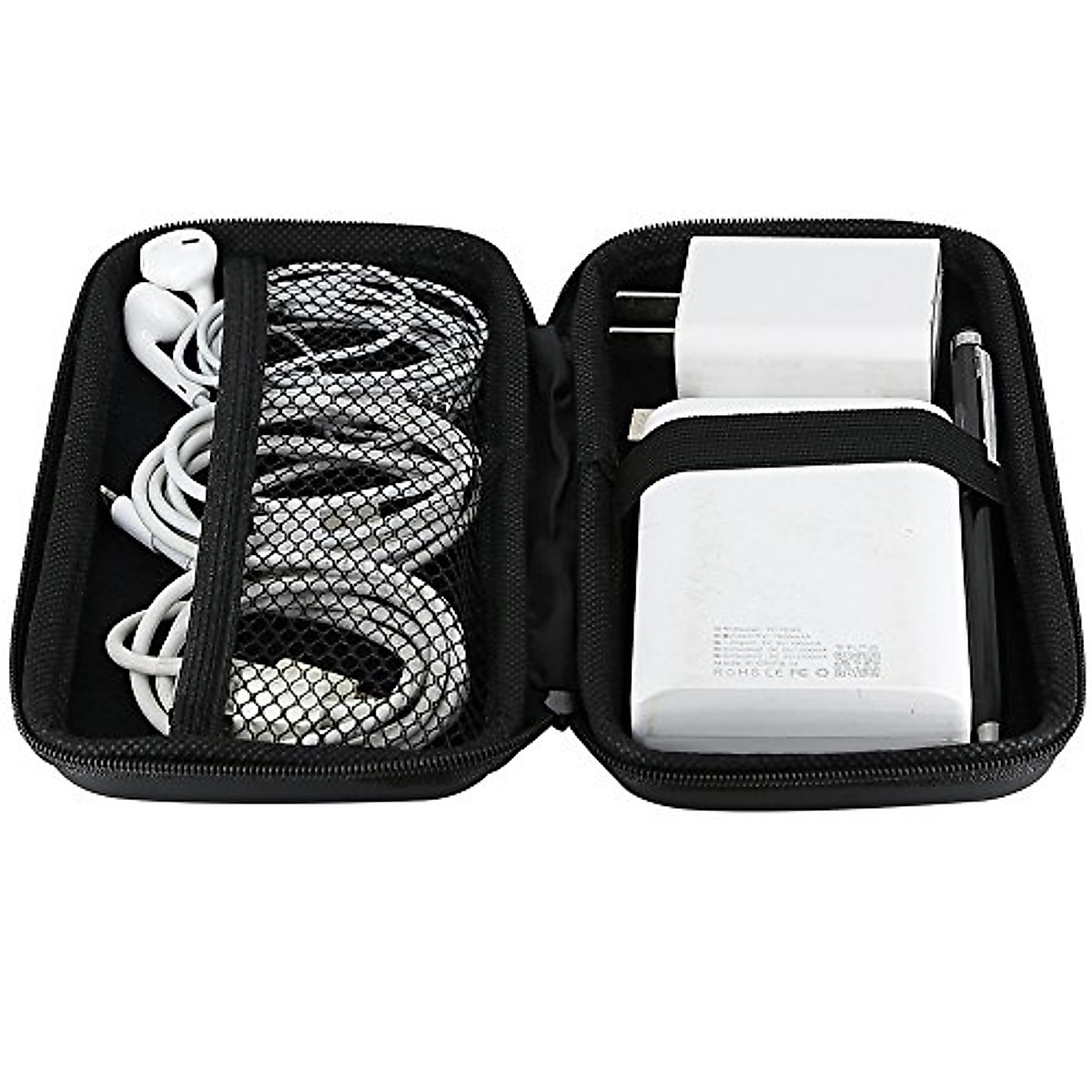 iMangoo Shockproof Carrying Case Hard Protective EVA Case Impact Resistant Travel 12000mAh Bank Pouch Bag USB Cable Organizer Earbuds Sleeve Pocket Accessory Smooth Coating Zipper Wallet Black