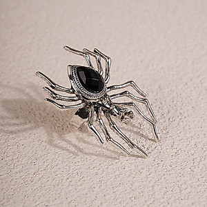 Jumwrit Spider Ring for Women Vintage Knuckle Ring Black Rhinestone Finger Ring Silver Extra Big Spider Ring Daily Festival Accessory for Girl