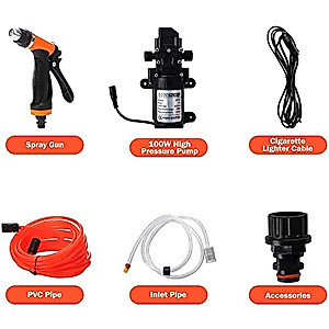 Portable Electric Pressure Washer Pump Intelligent High Pressure Powerful Washing Kit with 20Ft PVC Hose for Home Cleaning Car Garden Projects (100W 160PSI 12V)