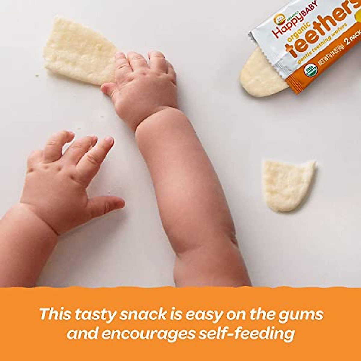 Happy Baby Gentle Teethers Organic Teething Wafers Banana Sweet Potato, Soothing Rice Cookies for Teething Babies Dissolves Easily Organic Gluten Free No Artificial Flavor,0.14 Ounce (Pack of 12)